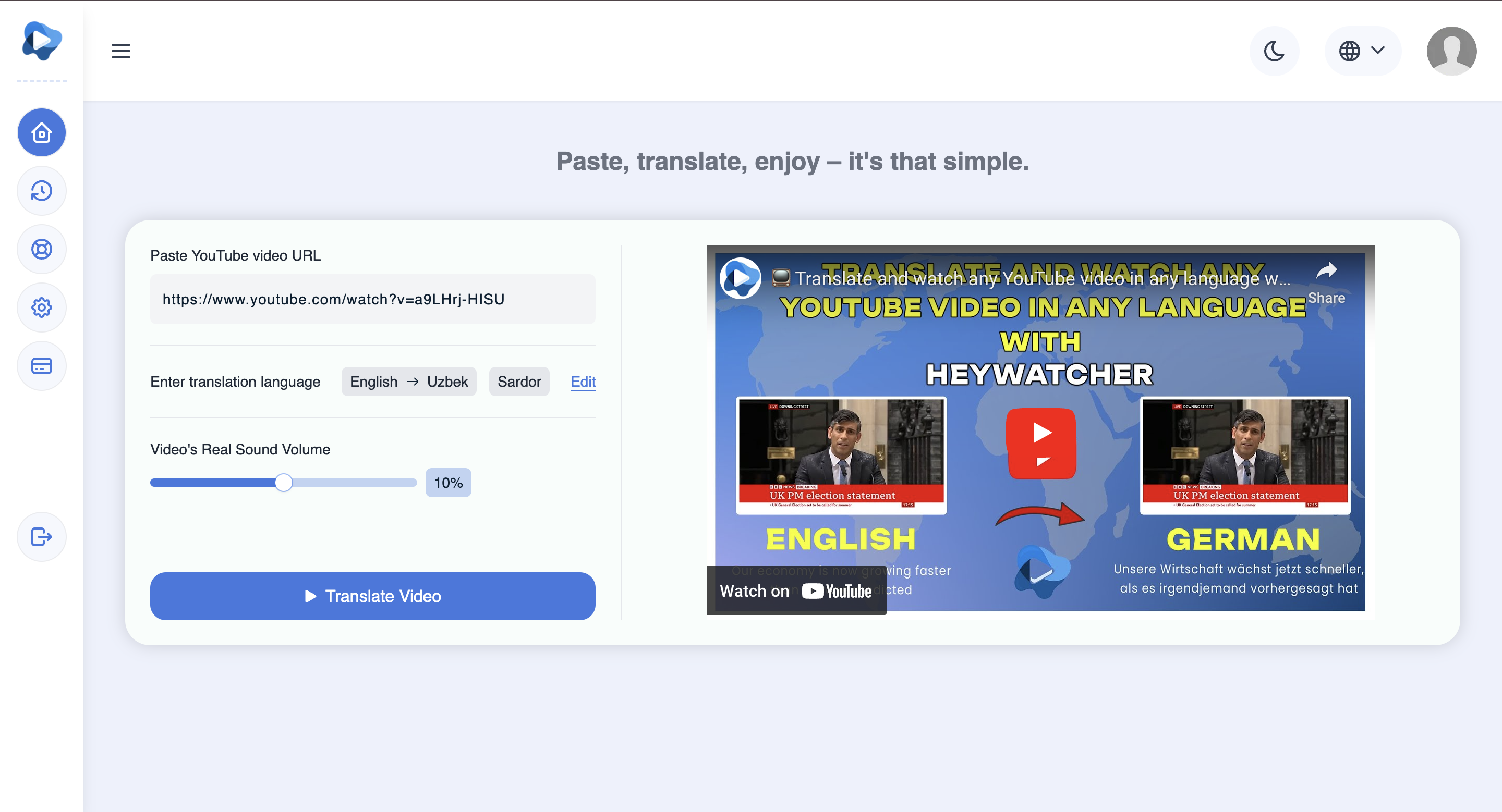 Hey Watcher - Tradutor de vídeos do YouTube AI gratuito | Converta vídeos do YouTube para o seu ...