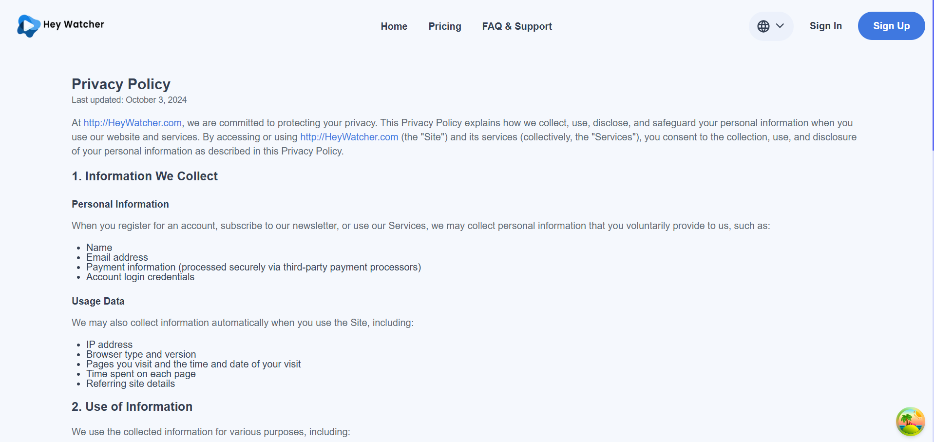 Privacy Policy | Hey Watcher AI